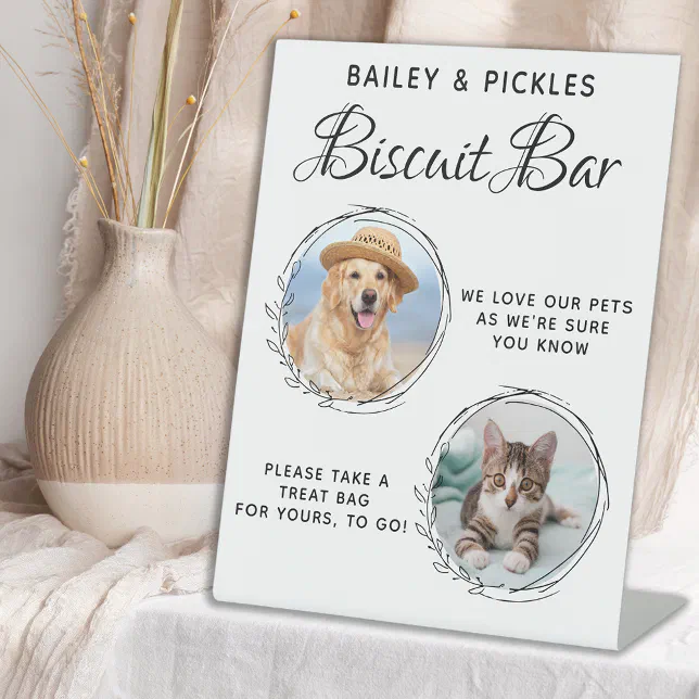 Dog Treat Wedding Favor Pet Photo Biscuit Bar Pedestal Sign | Zazzle