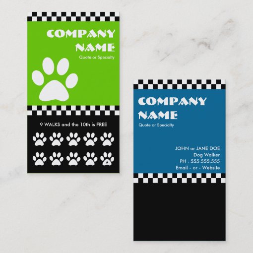 dog walker checkers punchcard loyalty card | Zazzle