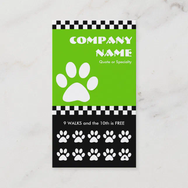 dog walker checkers punchcard loyalty card | Zazzle