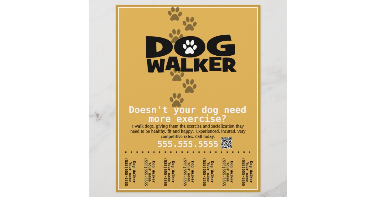 Dog Walker Custom promotional tear-sheet flyer | Zazzle