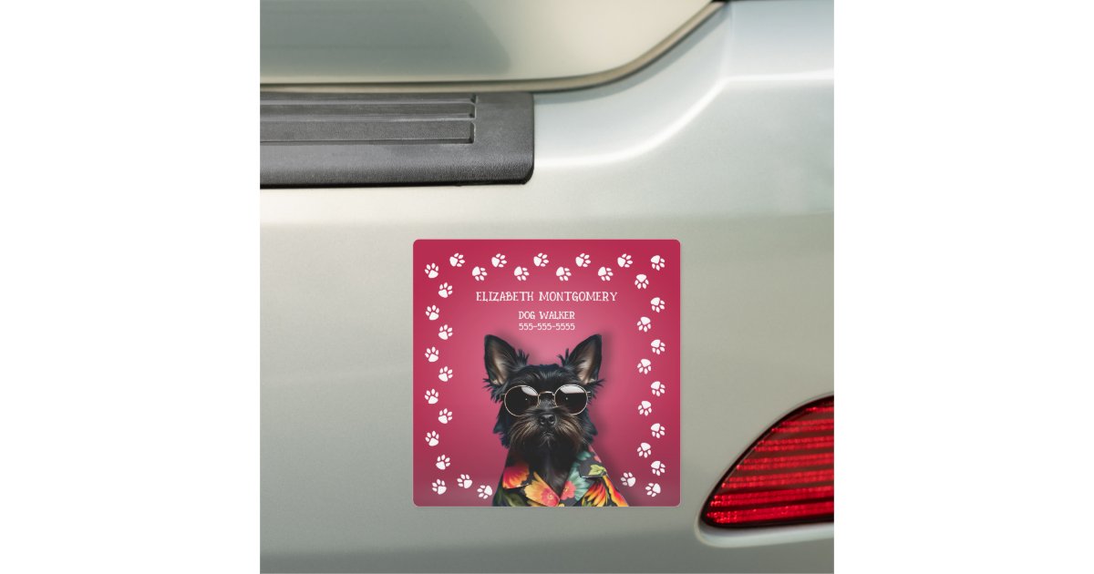 Dog Walker Paw Print Border Car Magnet | Zazzle