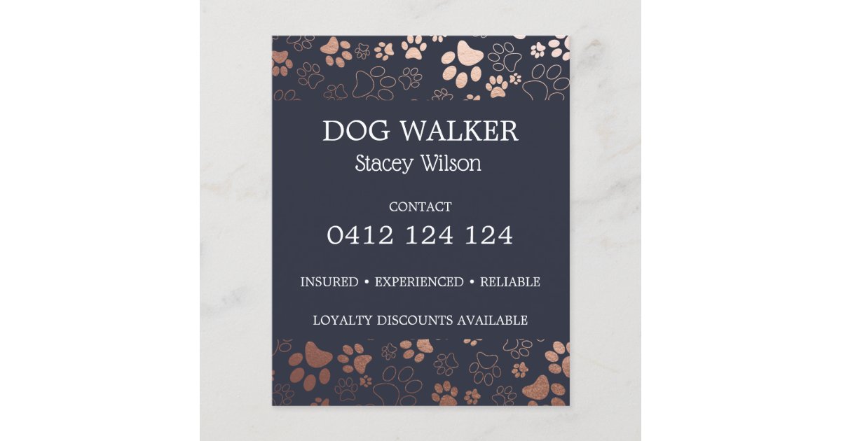 Dog Walker Paw Print Pattern Business Flyer | Zazzle