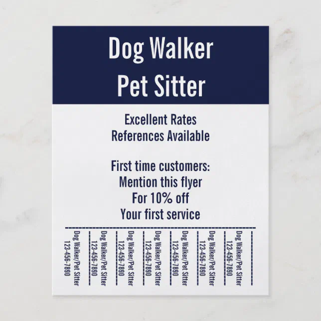 Dog Walker Pet Sitter White and Blue Text Template Flyer | Zazzle