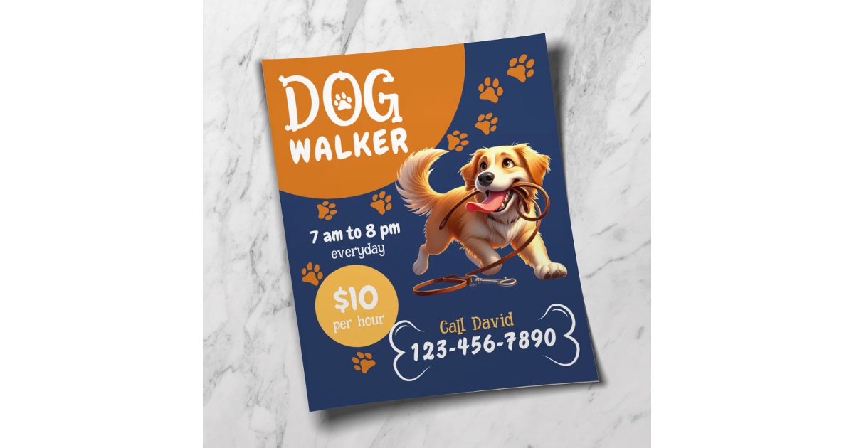 Dog Walker Pet Sitting Happy Dog Navy Blue Flyer | Zazzle