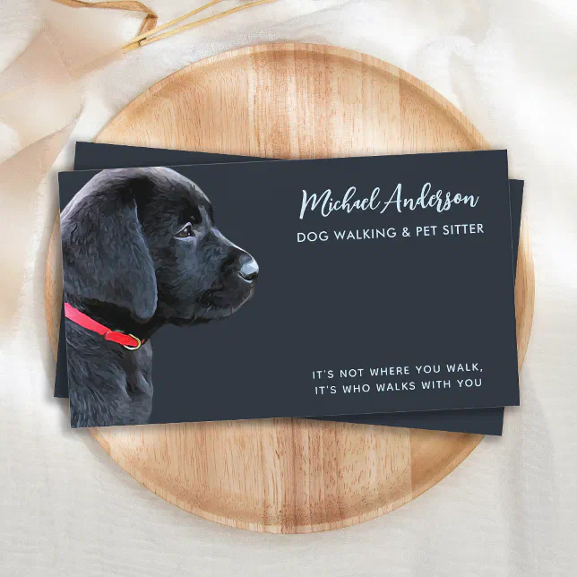 Dog Walker Pet Sitting Modern Black Labrador Business Card | Zazzle