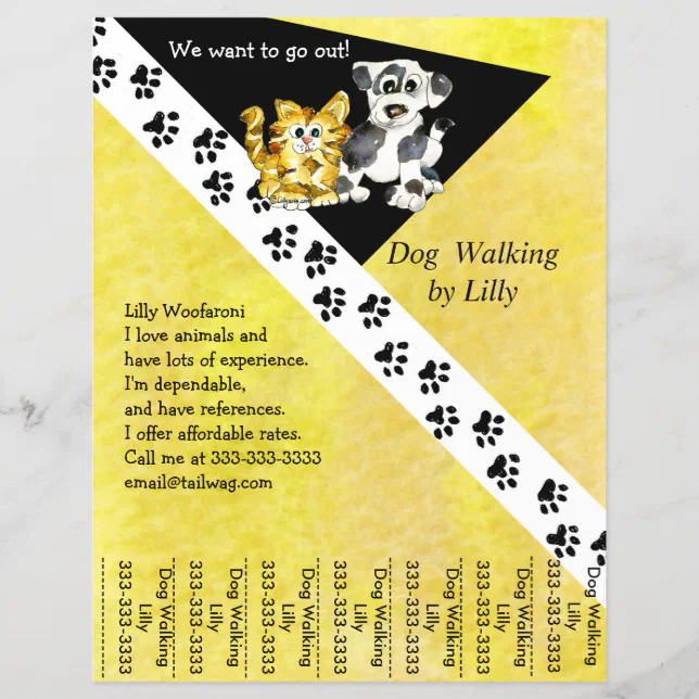 Dog Walker Pet Walking Tear Sheet Custom Flyer | Zazzle