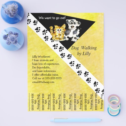 Dog Walker Pet Walking Tear Sheet Custom Flyer | Zazzle