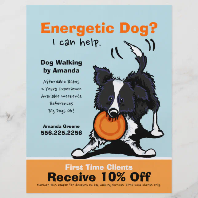 Dog Walker Walking Ad Coupon Border Collie Flyer | Zazzle