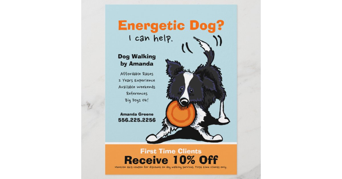 Dog Walker Walking Ad Coupon Border Collie Flyer | Zazzle