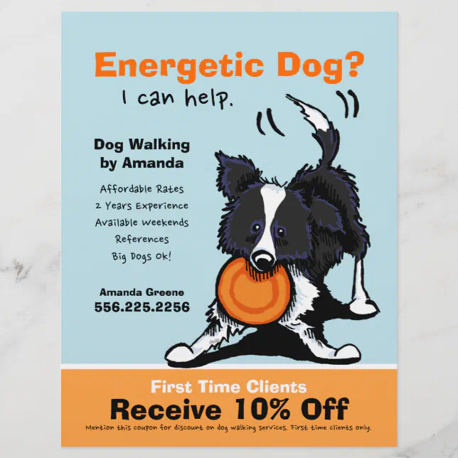 Dog Walker Walking Ad Coupon Border Collie Flyer | Zazzle