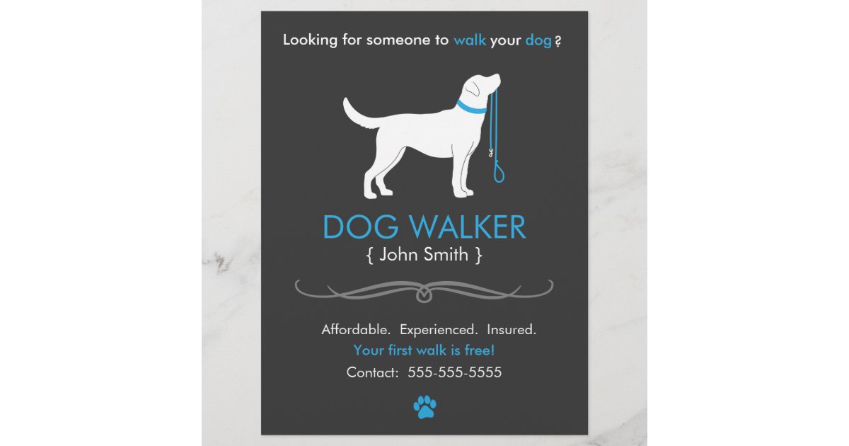 Dog Walker Walking Business Flyer Template | Zazzle