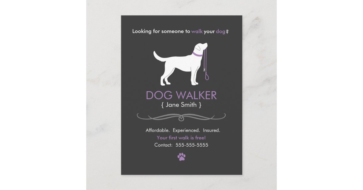 Dog Walker Walking Business Postcard Advertising | Zazzle