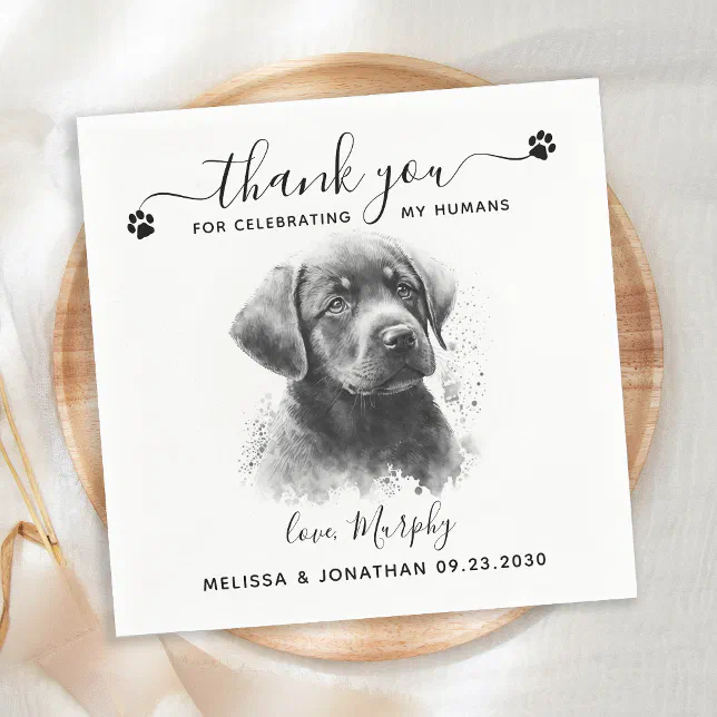 Dog Wedding Thank You Modern Black Labrador Pet Napkins | Zazzle