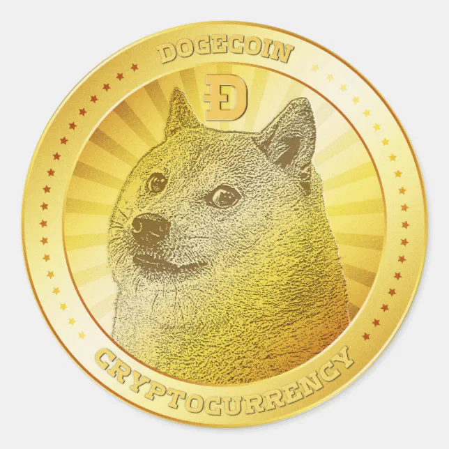 Dogecoin coin cryptocurrency classic round sticker | Zazzle