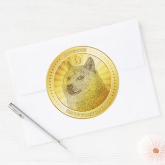 Dogecoin coin cryptocurrency classic round sticker | Zazzle