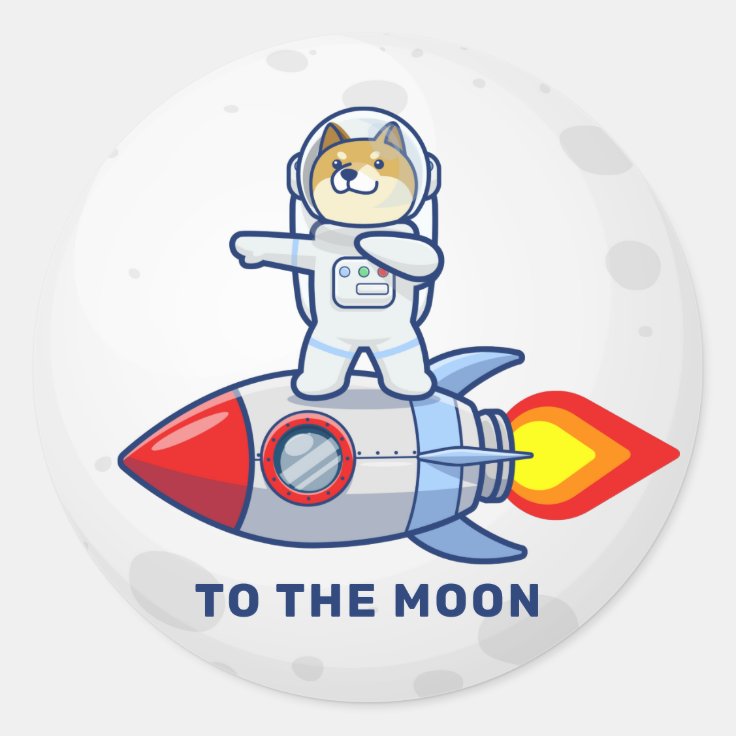 Dogecoin To The Moon Rocket Man Space Doge Crypto Classic Round Sticker ...
