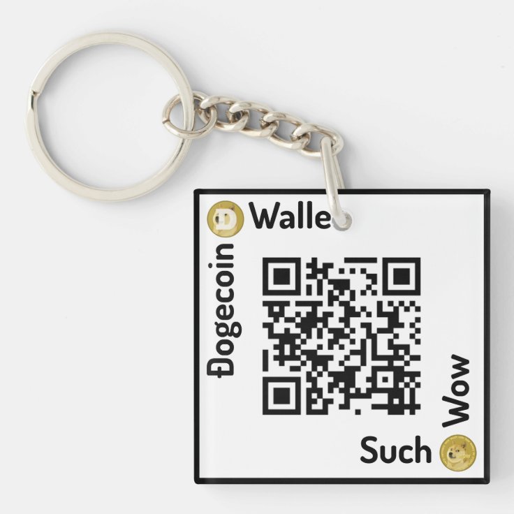 Dogecoin Wallet QR Code Square Keychain 2 sided | Zazzle