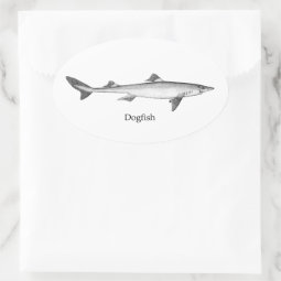 Dogfish (line art) oval sticker | Zazzle