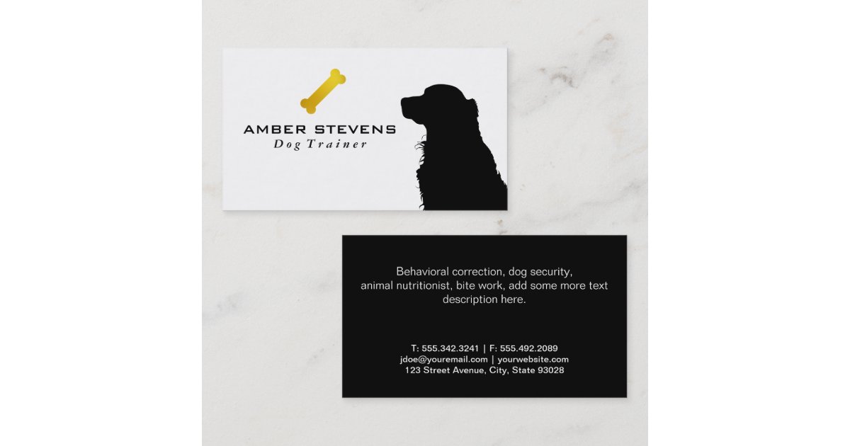 Doggie Silhouette | Gold Dog Bone Business Card | Zazzle