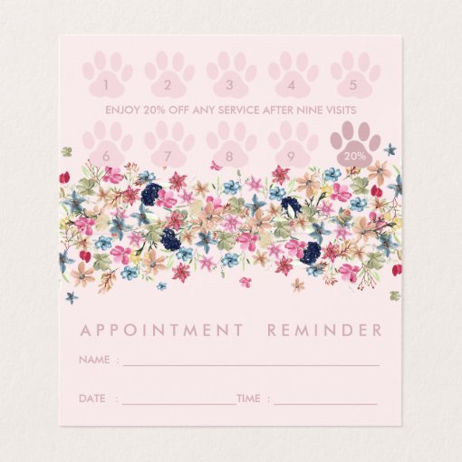 Dogs Appointment Reminder Loyalty Flowers Paws Business Card | Zazzle