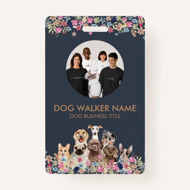 Dogs Cute Floral Photo Badge | Zazzle
