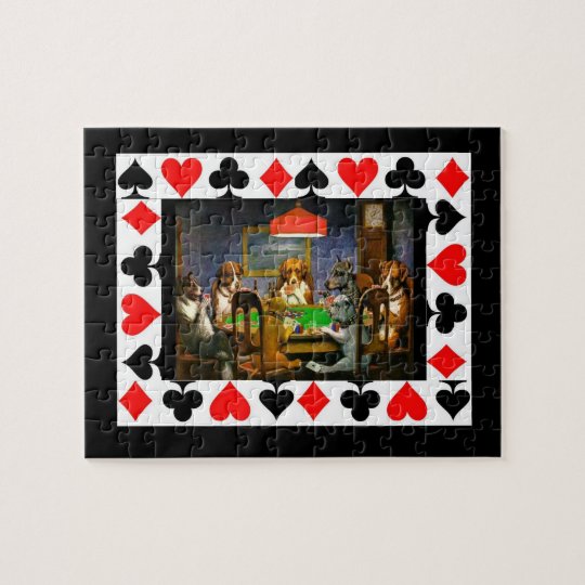Dogs Playing Poker with Card Suits Border Jigsaw Puzzle | Zazzle.com