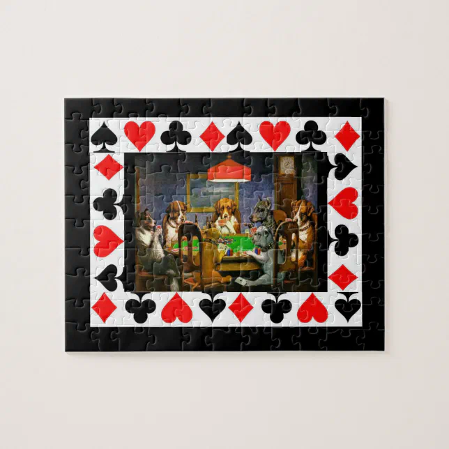 Dogs Playing Poker with Card Suits Border Jigsaw Puzzle | Zazzle