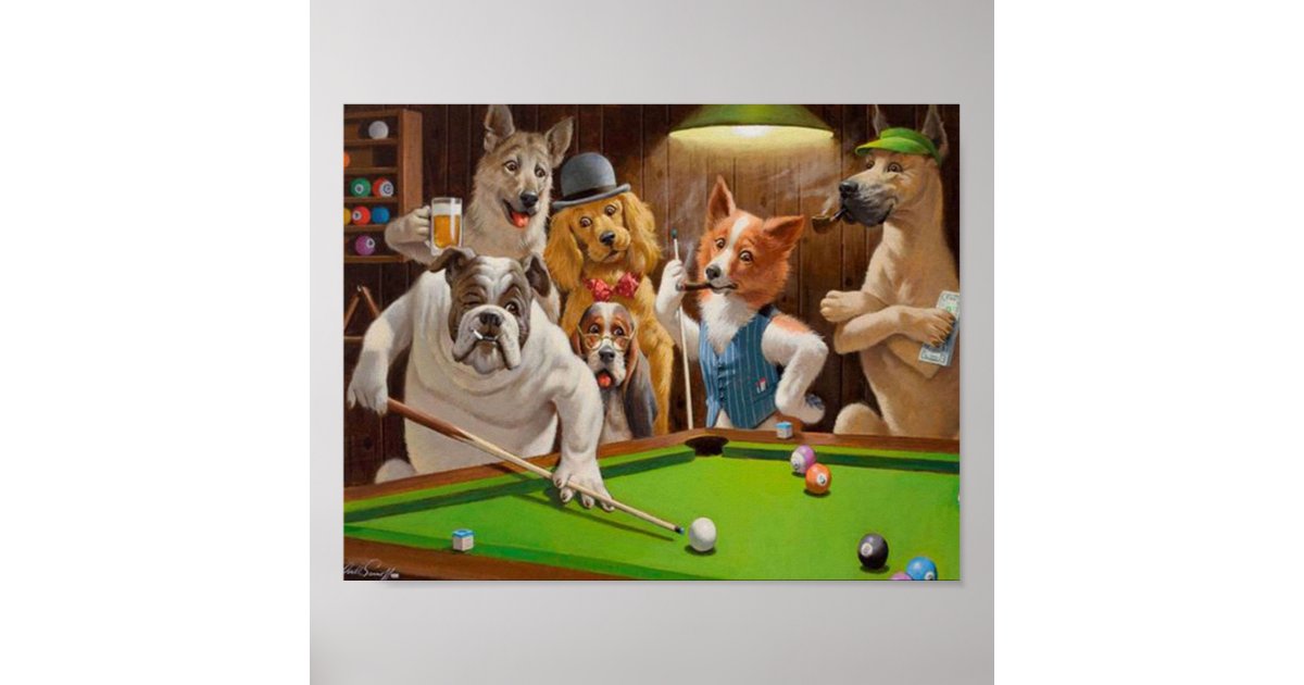 Dogs Playing Pool Billiard by Cassius Marcellus Co Poster | Zazzle
