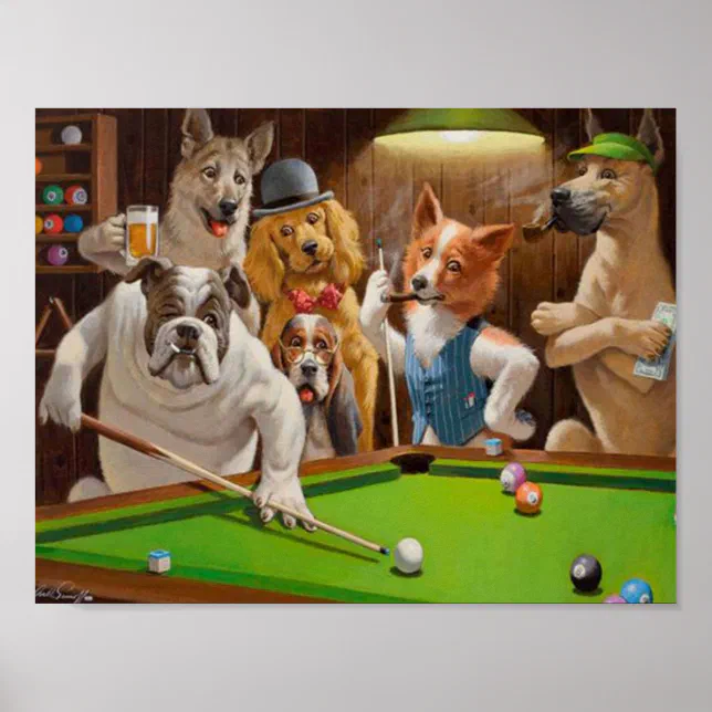 Dogs Playing Pool Billiard by Cassius Marcellus Co Poster | Zazzle