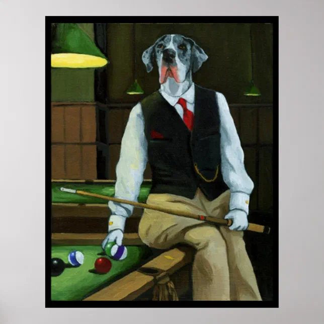 Dogs Playing Pool - Great Dane Poster | Zazzle