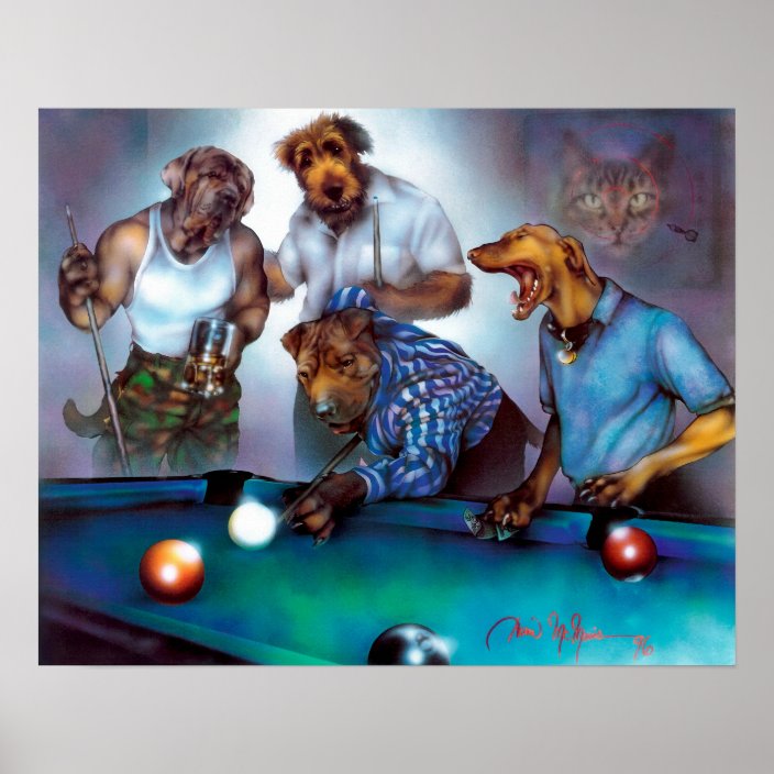 Dogs Playing Pool Poster | Zazzle.com