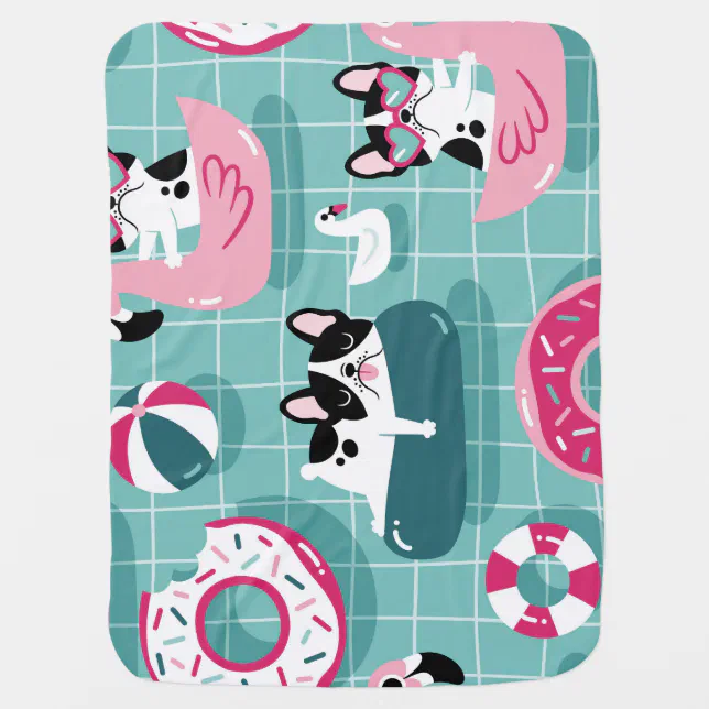 Dogs with pool floats, vintage pattern. baby blanket | Zazzle