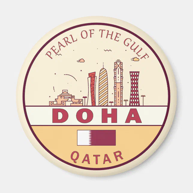 Doha Qatar City Skyline Emblem Magnet | Zazzle
