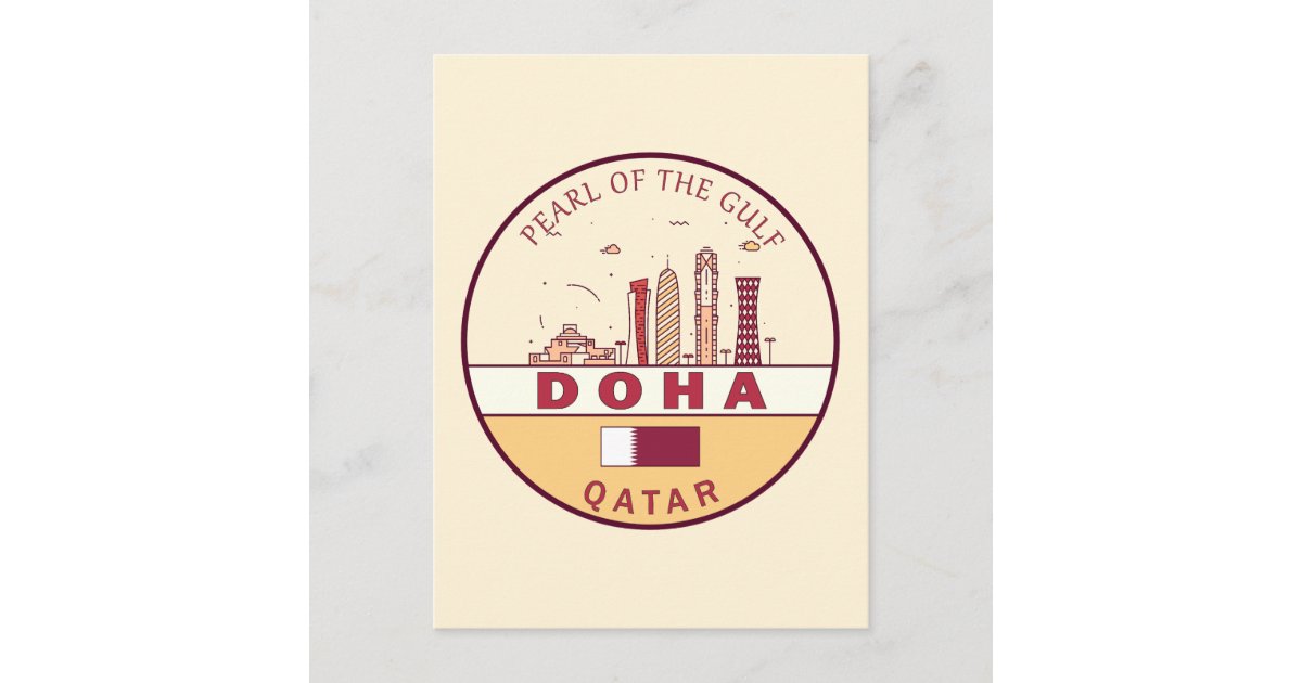 Doha Qatar City Skyline Emblem Postcard | Zazzle