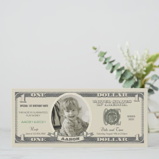 Dollar Bill Invitation for a First Birthday | Zazzle