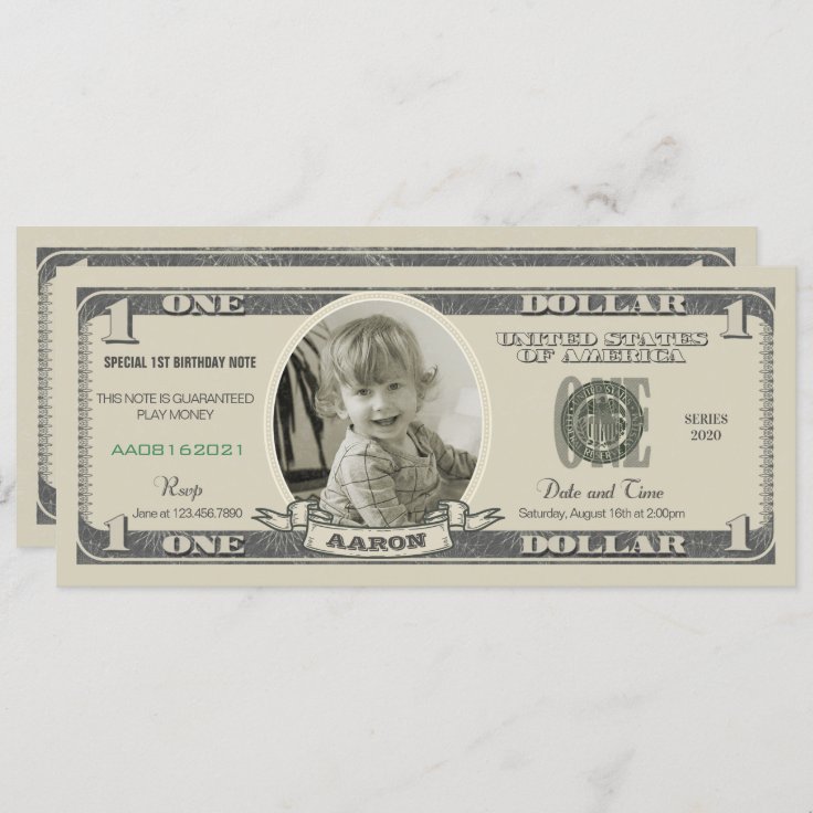 Dollar Bill Invitation for a First Birthday | Zazzle