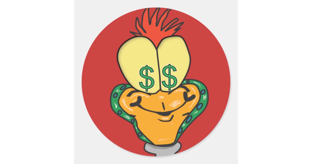Dollar sign cartoon character classic round sticker | Zazzle