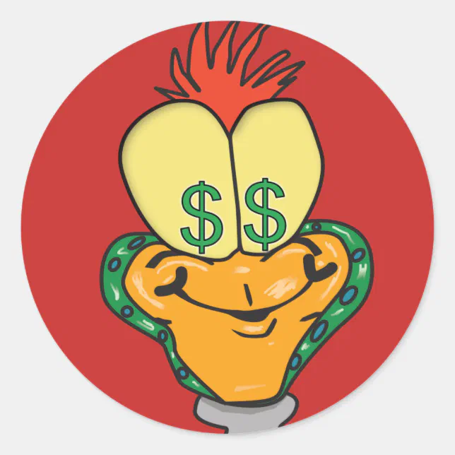Dollar sign cartoon character classic round sticker | Zazzle