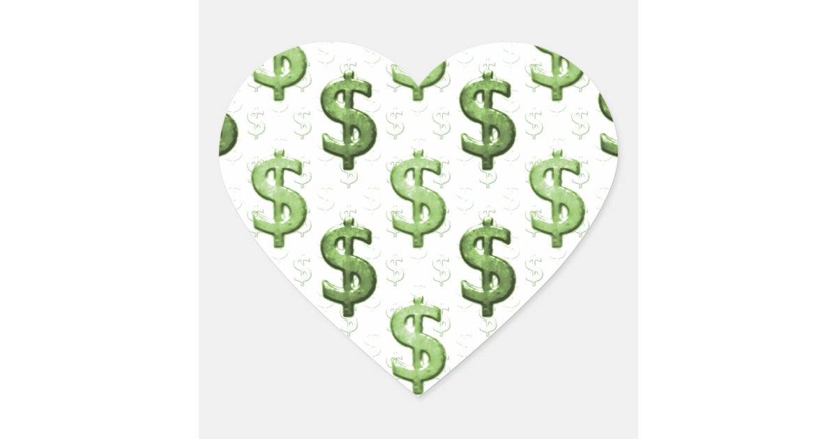 Dollar Sign Pattern Heart Sticker | Zazzle
