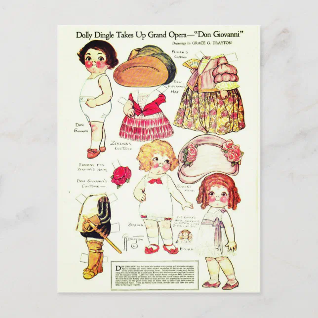 Dolly Dingle Opera Boy and Girls Paper Doll Postcard | Zazzle