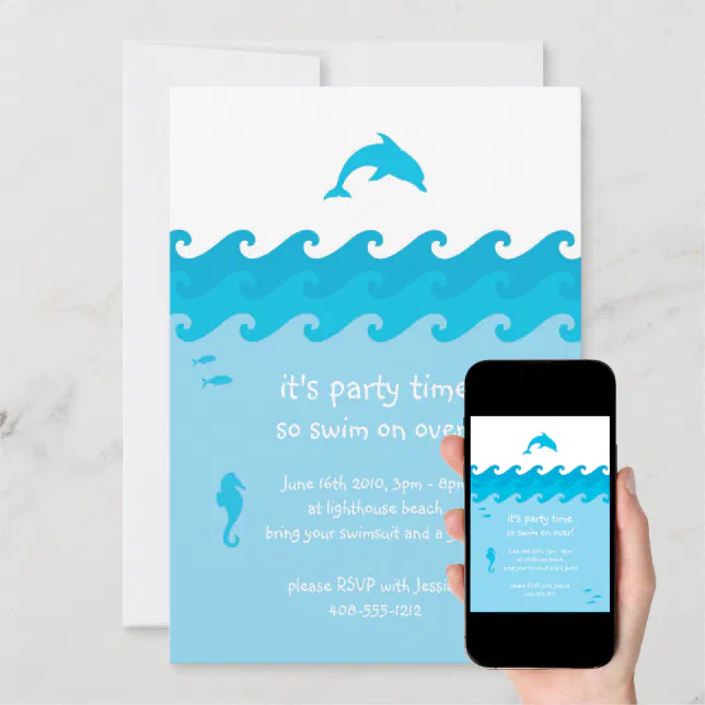 Dolphin and Ocean Waves Invitation Card | Zazzle