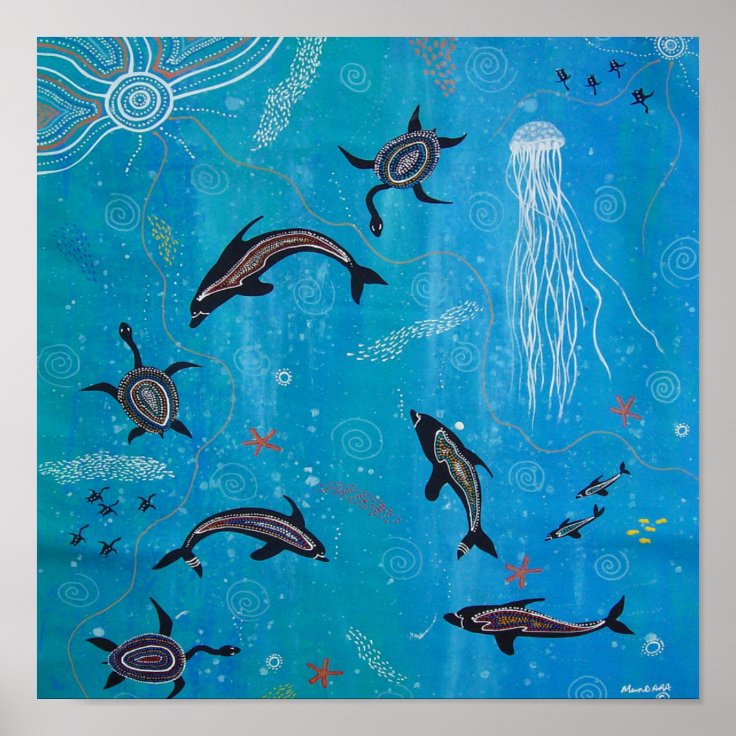 Dolphin and Turtle Dreaming Poster | Zazzle