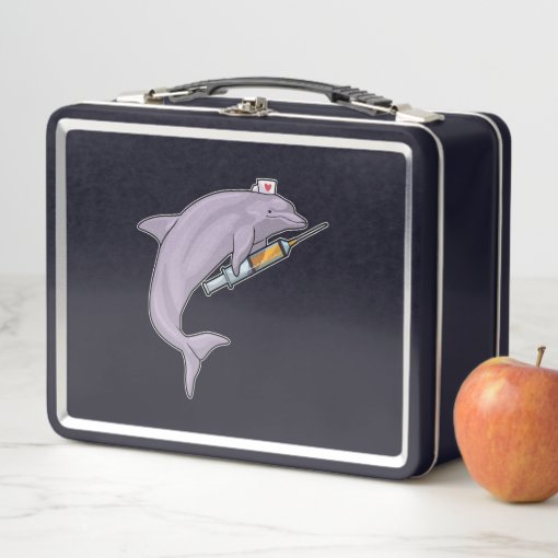 Dolphin as Nurse with Syringe Metal Lunch Box | Zazzle
