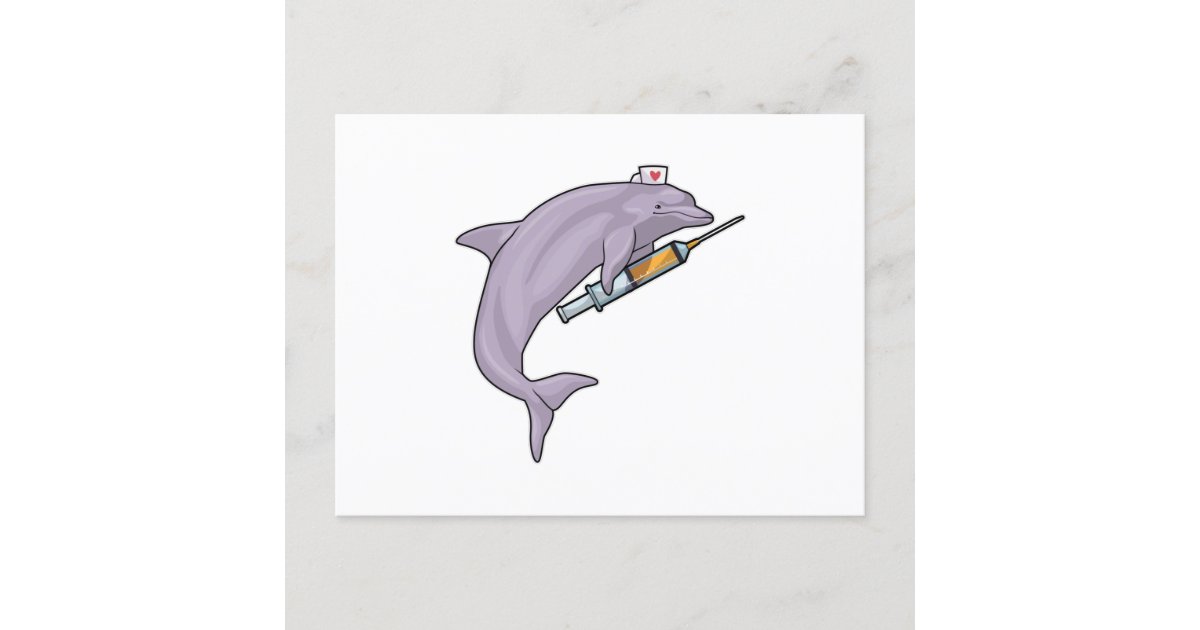 Dolphin as Nurse with Syringe Postcard | Zazzle