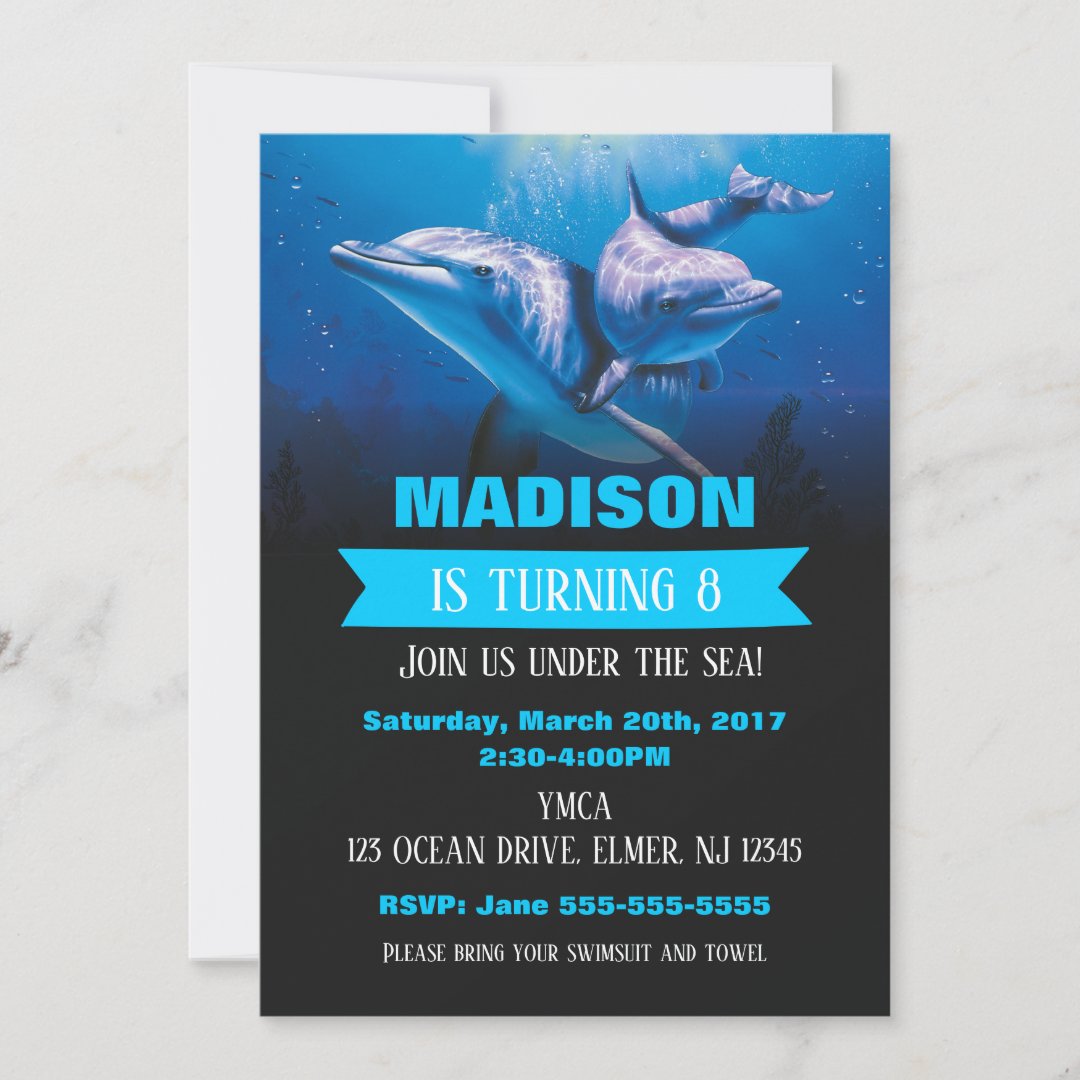 Dolphin Birthday Invitaion Pool Party Invite | Zazzle