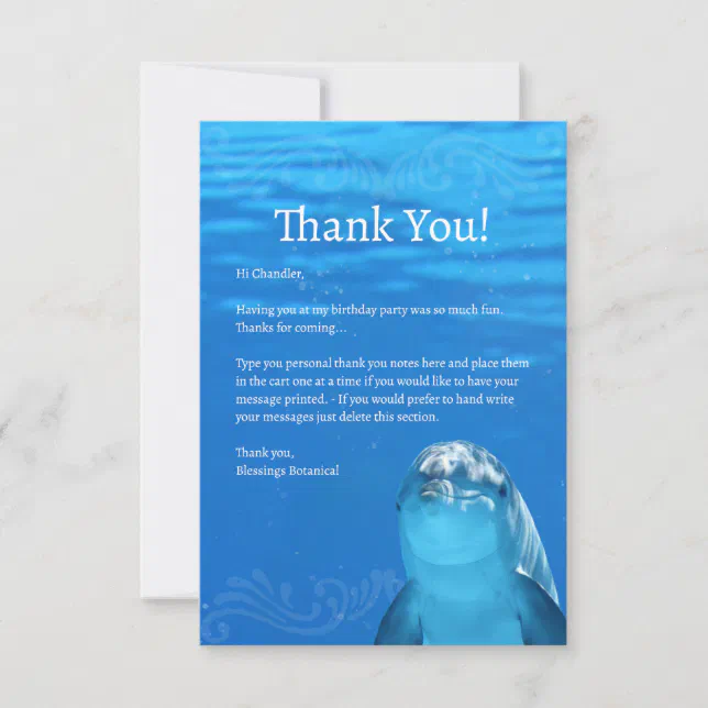 Dolphin Blue Ocean Flat Thank You Card | Zazzle