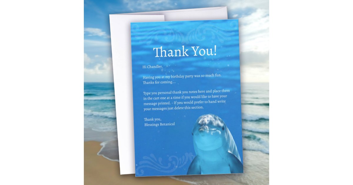 Dolphin Blue Ocean Flat Thank You Card | Zazzle