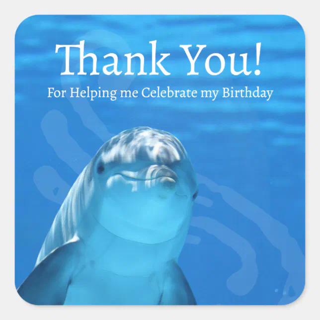 Dolphin Blue Ocean Thank You Square Sticker | Zazzle