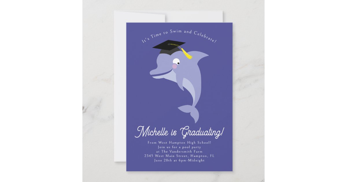 Dolphin Graduation Party Poll Swimming Invitation | Zazzle