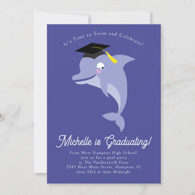 Dolphin Graduation Party Poll Swimming Invitation | Zazzle